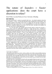 The nature of Saunders v Vautier applications: does the court have a discretion to refuse? - CentAUR